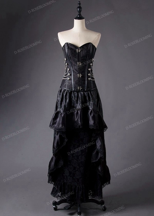 Steampunk Style Black Gothic Long Party Dress D1014 - D-RoseBlooming